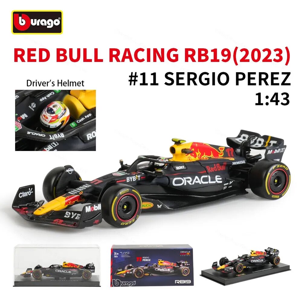 Акриловая прозрачная коробка Bburago 1:43 2023 Red Bull RB19 Формульный болид Формулы-1, Литые под давлением автомобили, коллекционная модель гоночных игрушек