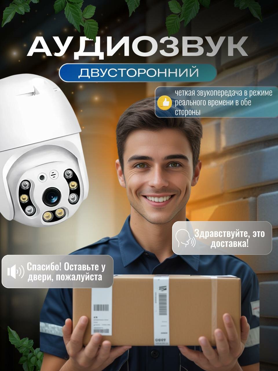 Уличная беспроводная ip-камера наблюдения WiFi 1920х1080 с двухсторонней связью