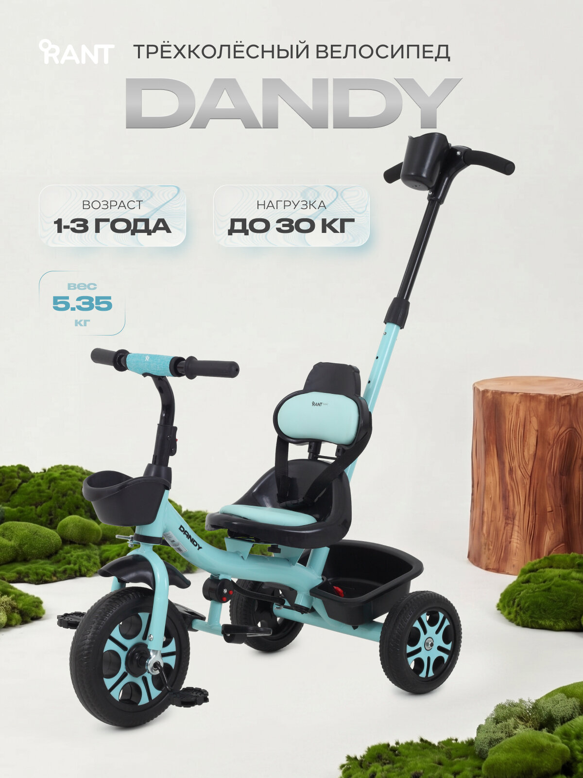 Велосипед детский трехколесный RANT basic RB252 DANDY, Mint (мятный)