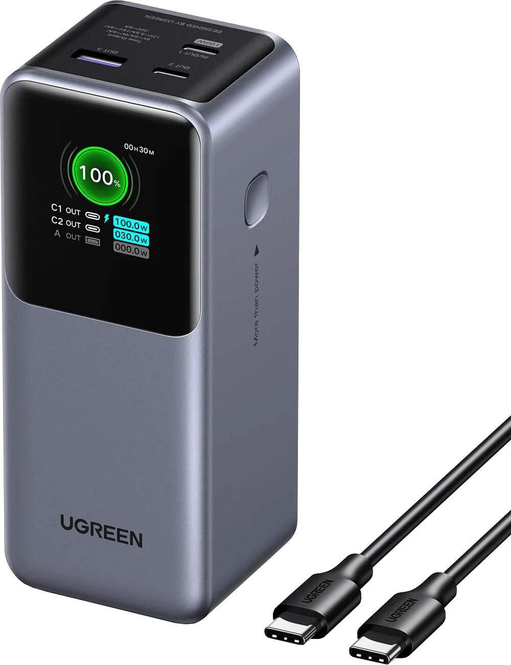 Внешний аккумулятор (Power Bank) UGREEN PB721, 20000мAч, 130W, серый (35524b)