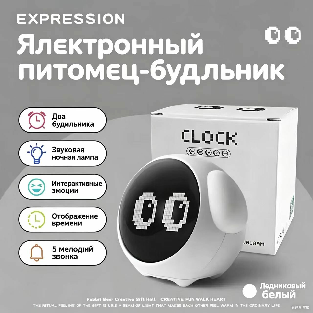 Многофункциональный будильник Xiaomi Youpin "Pixel" со светодиодной подсветкой, белый