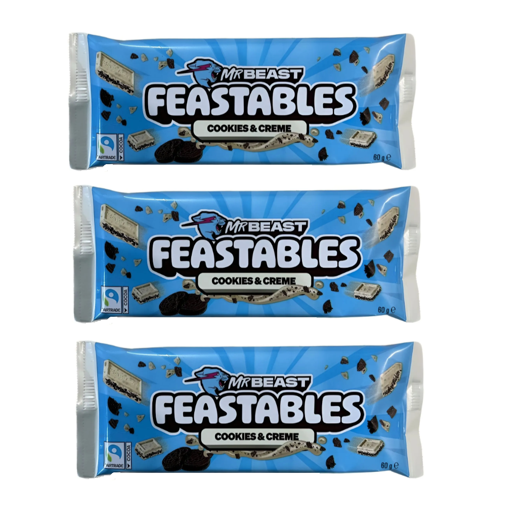 Mr Beast Cookies & Cream Bar, (Белый шоколад с кусочками печенья), ( 3 шт х 60 гр)