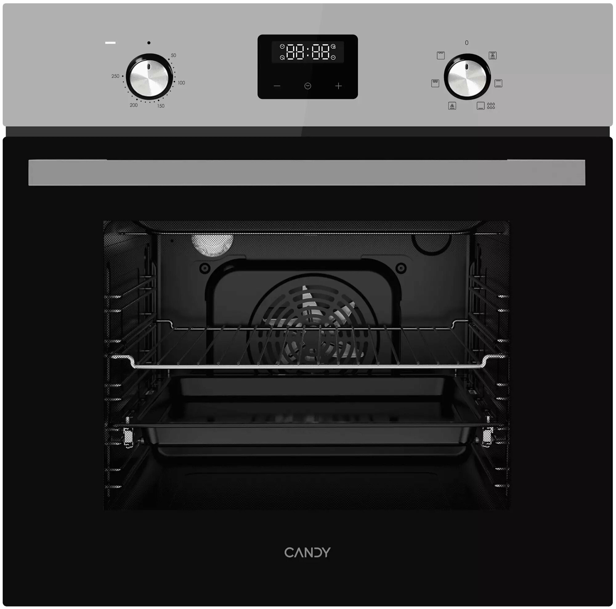Электрический духовой шкаф Candy COXP06TBX серебристый, 62 л, независимый, до 250 °C, дисплей, гриль