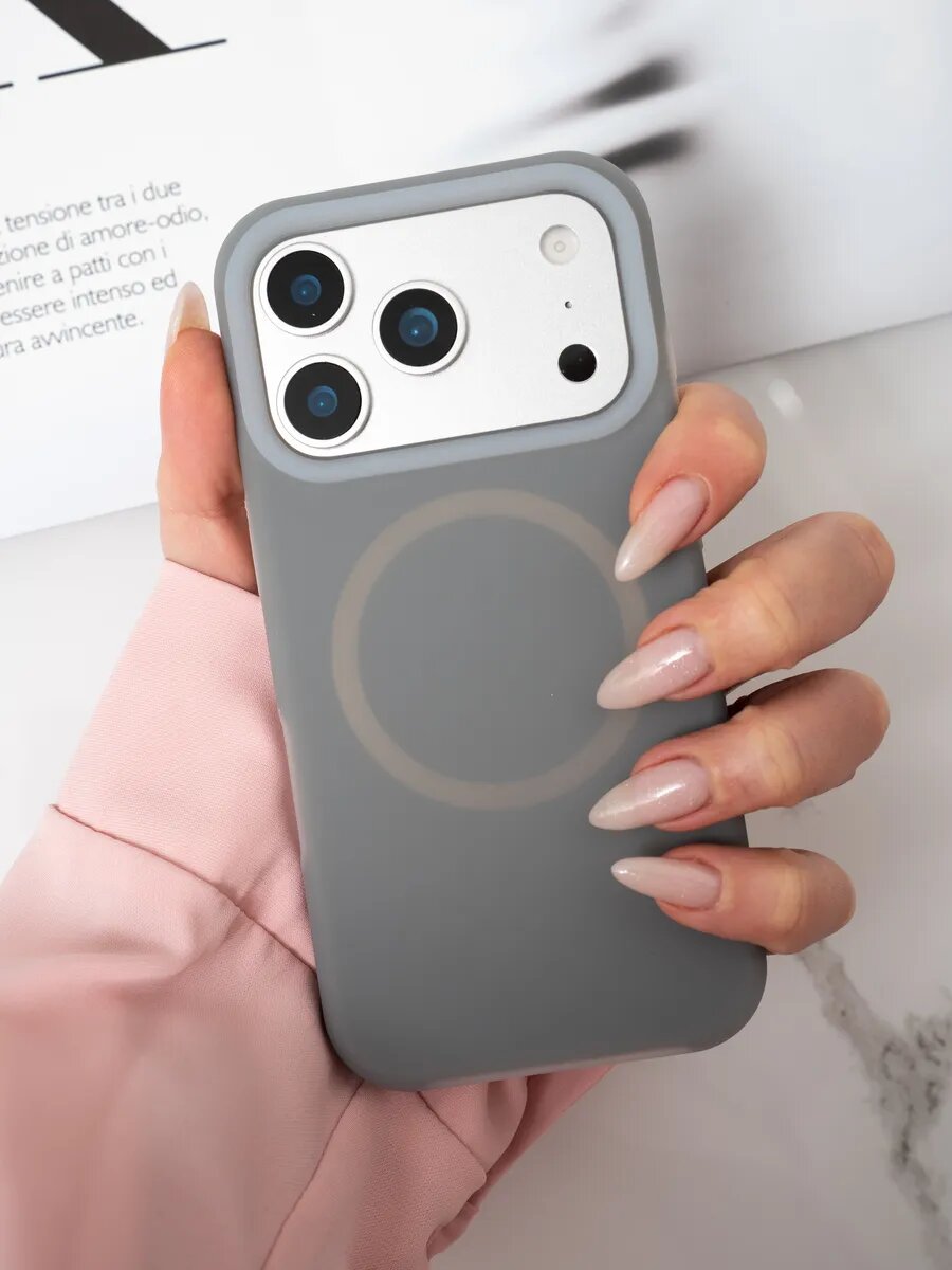Чехол О'кейси, для iPhone 17 Pro, матовый, с защитой камеры, MagSafe, серый