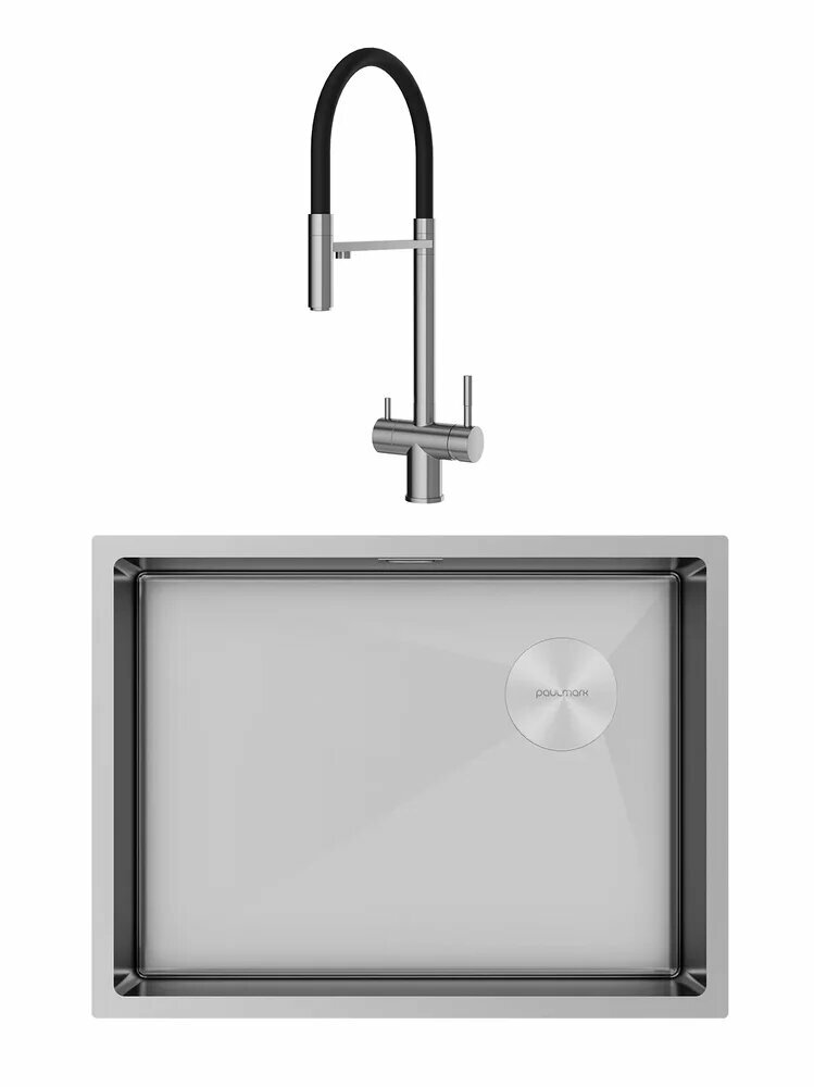 Комплект Мойка Paulmark Next-Skew PM885844-BS, брашированная сталь / Смеситель Domaci Ливорно D8644BR, брашированный