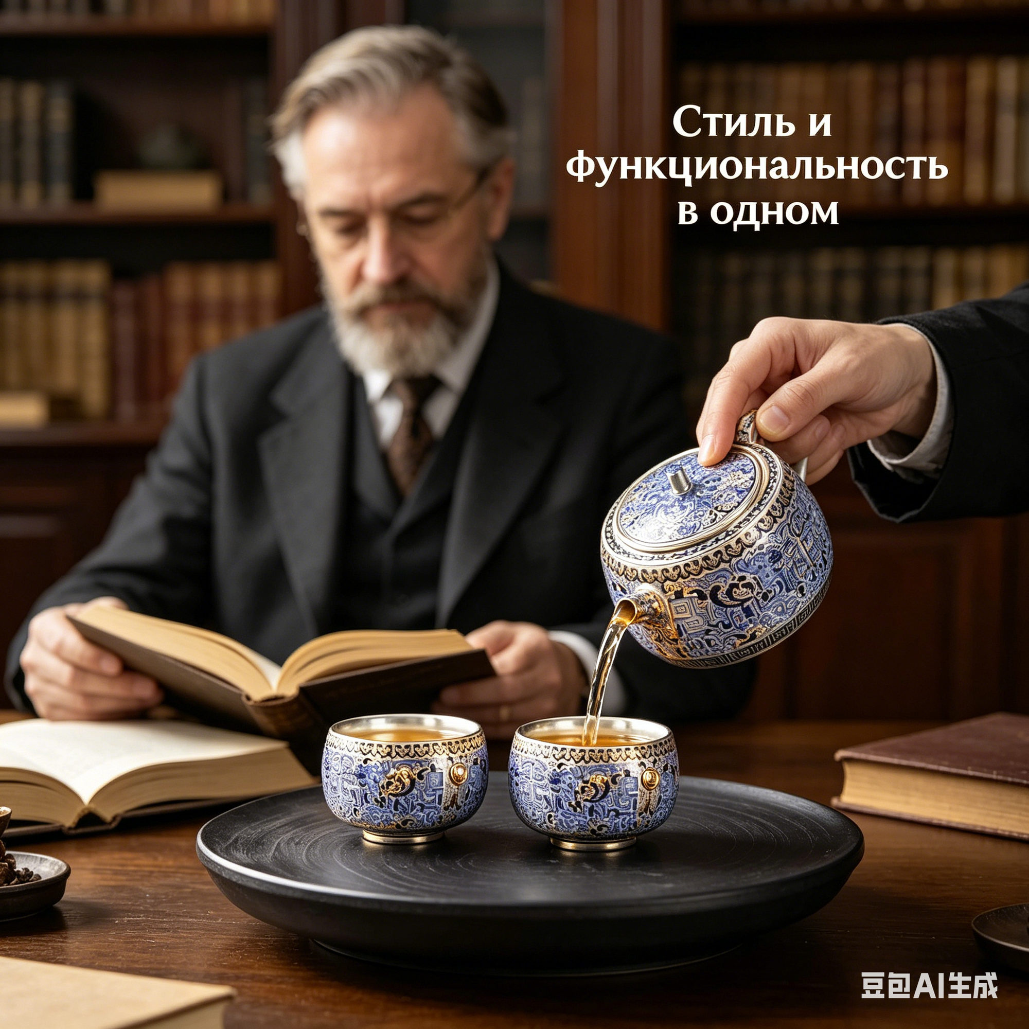 Чайный сервиз Blue gold, керамический, с пуговицами, 0,18 л, синий сервиз