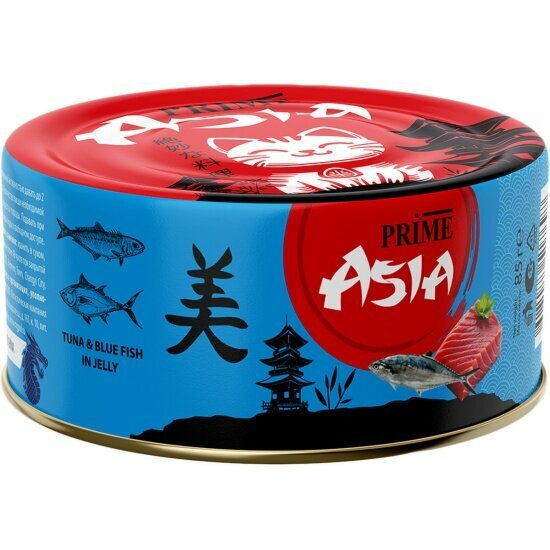 Влажный корм для кошек Prime Asia Тунец с голубой рыбой в желе 12шт.*85 г