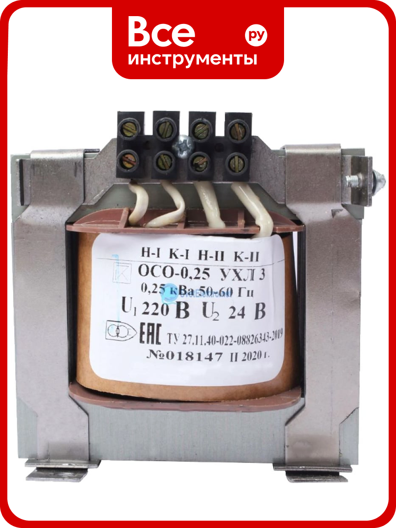 Трансформатор Электротехник ОСО-0,25 УХЛ3 220/24, IP00, ET003491 – трансформатор с винтовыми разъемами и частотой сети