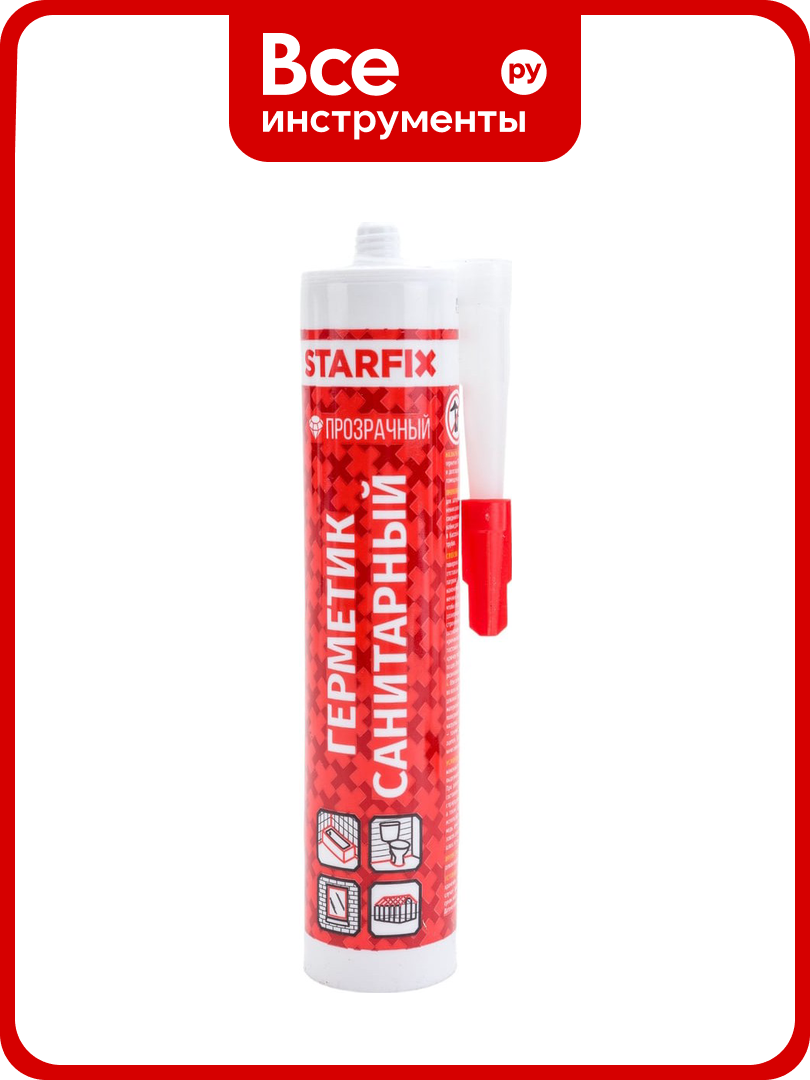 Санитарный силиконовый Герметик STARFIX Sanitary Silicone бесцветный, 300 мл SM-57867