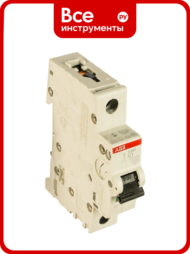 Автоматический модульный выключатель ABB 1п C S201 2CDS251001R0014, DIN‑рейка, серый корпус