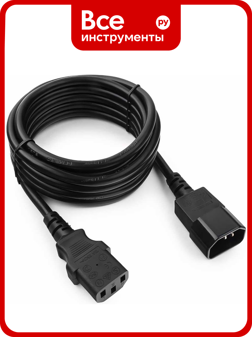 Кабель питания Cablexpert, системный блок-монитор, 3м, C13-C14, 3x1кв. мм, черный,