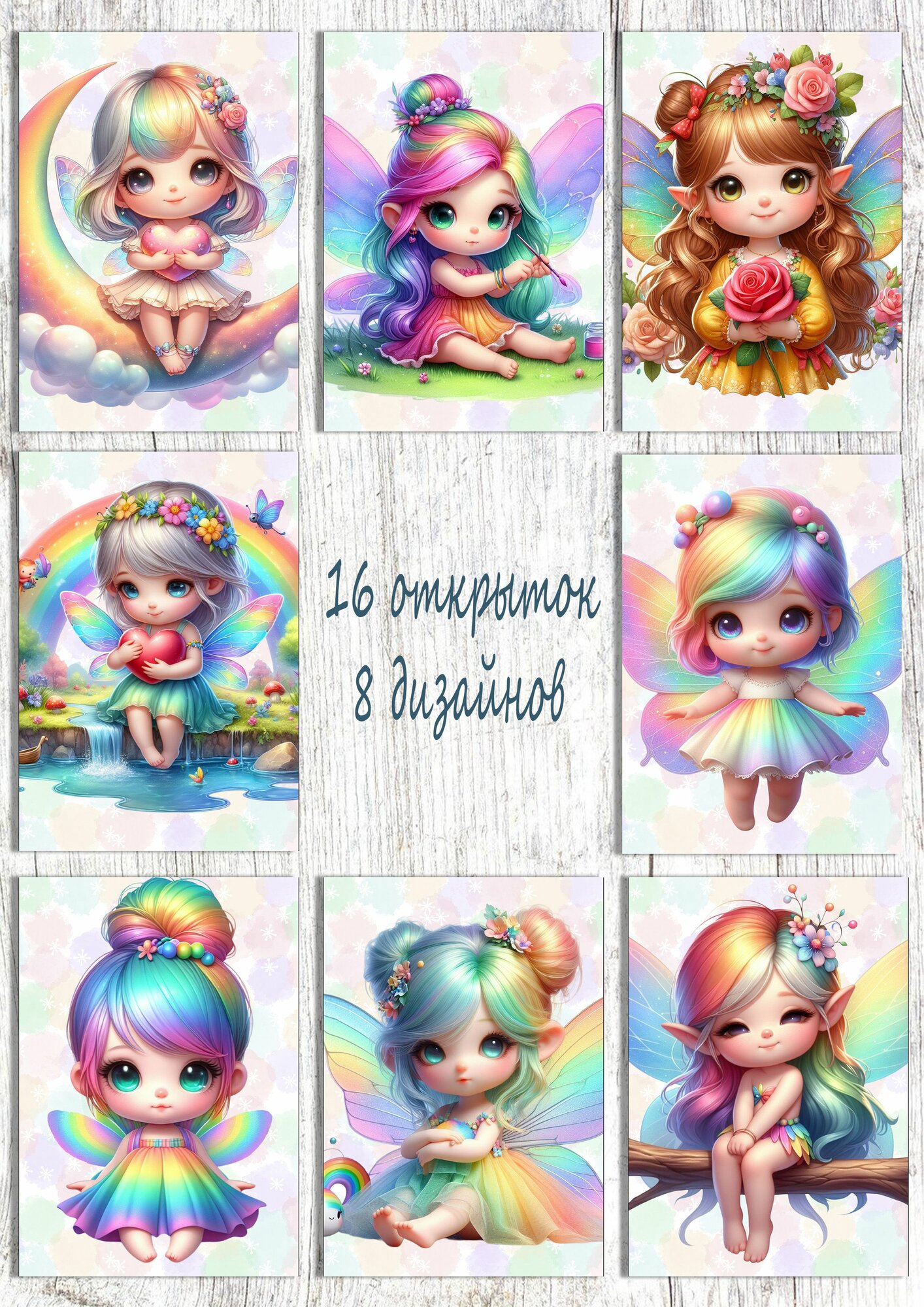 Открытки маленькие феи, 16 штук