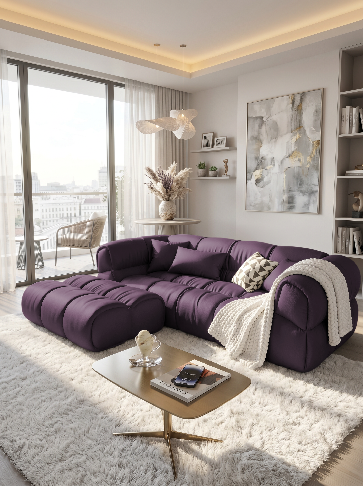 Угловой диван Шелби Galaxy Violet NEW 239x174x72 см, фиолетовый Экокожа, нераскладной GOODFORM