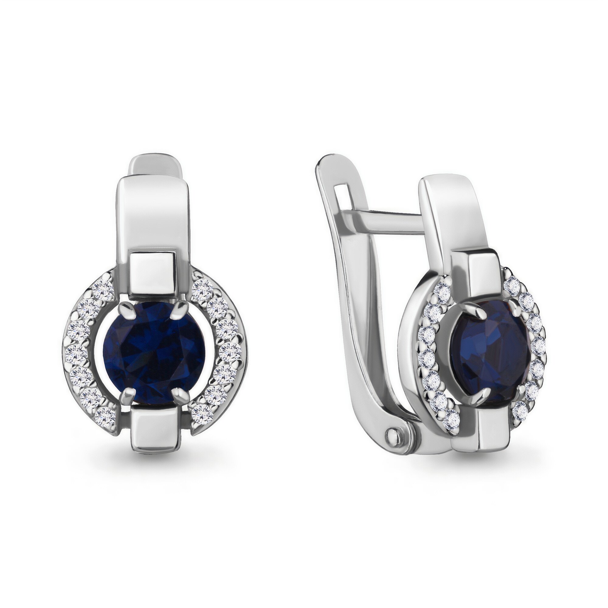 Серьги, серебро, 925 проба, родирование, сапфир синтетический, фианит
