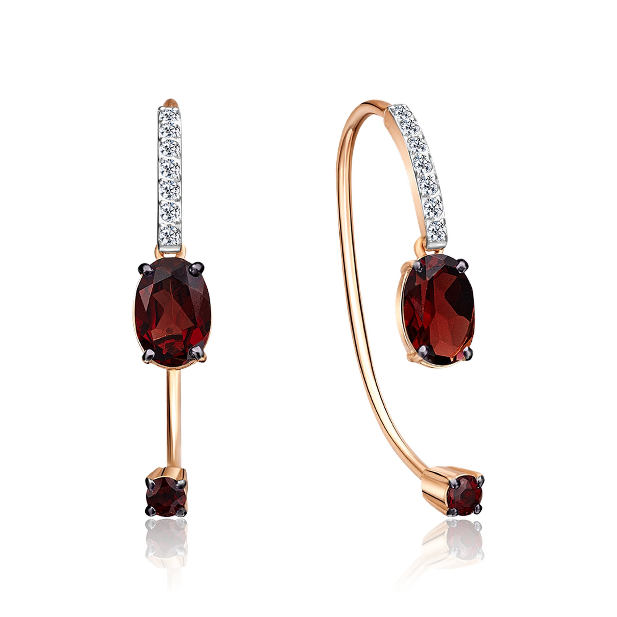 Серьги, красное золото, 585 проба, гранат, топаз