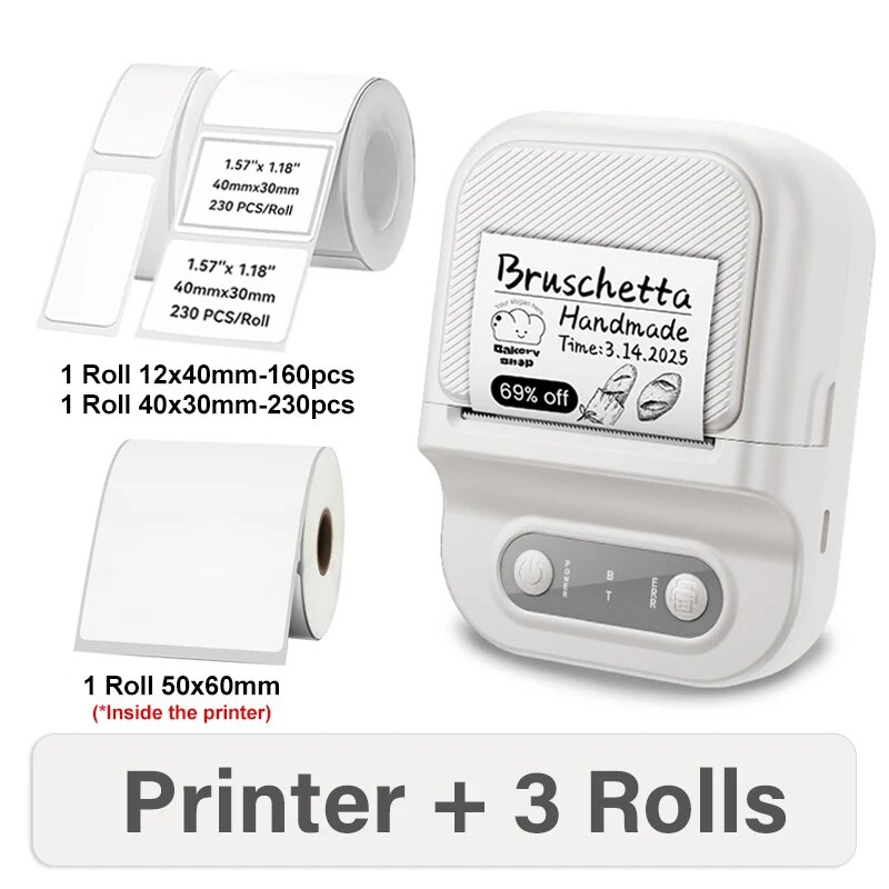 Marklife Мини-термопринтер для этикеток 12-57 мм Bluetooth, цвет: Add 2 Rolls Set1