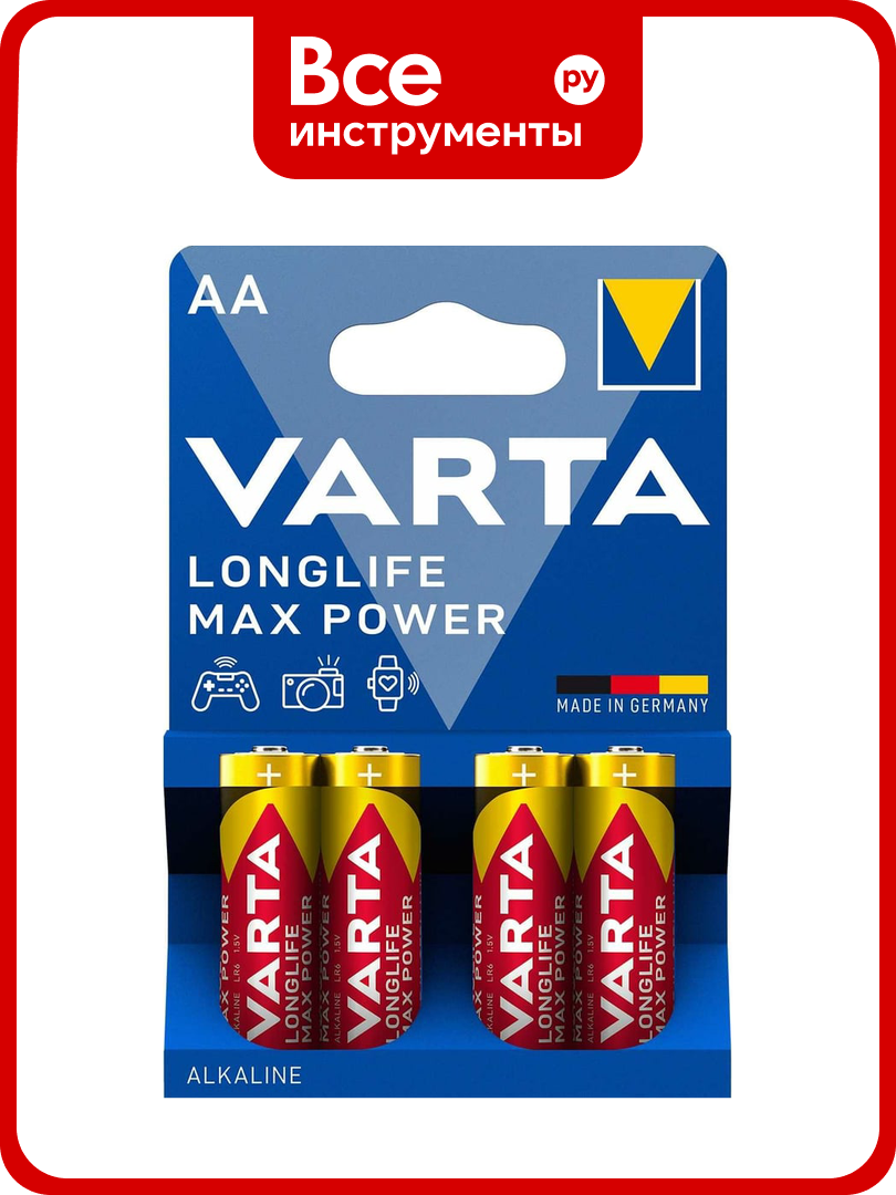 Батарейка Varta LONGLIFE MAX POWER (MAX TECH) LR6 AA BL4 Alkaline 1.5V 04706101404