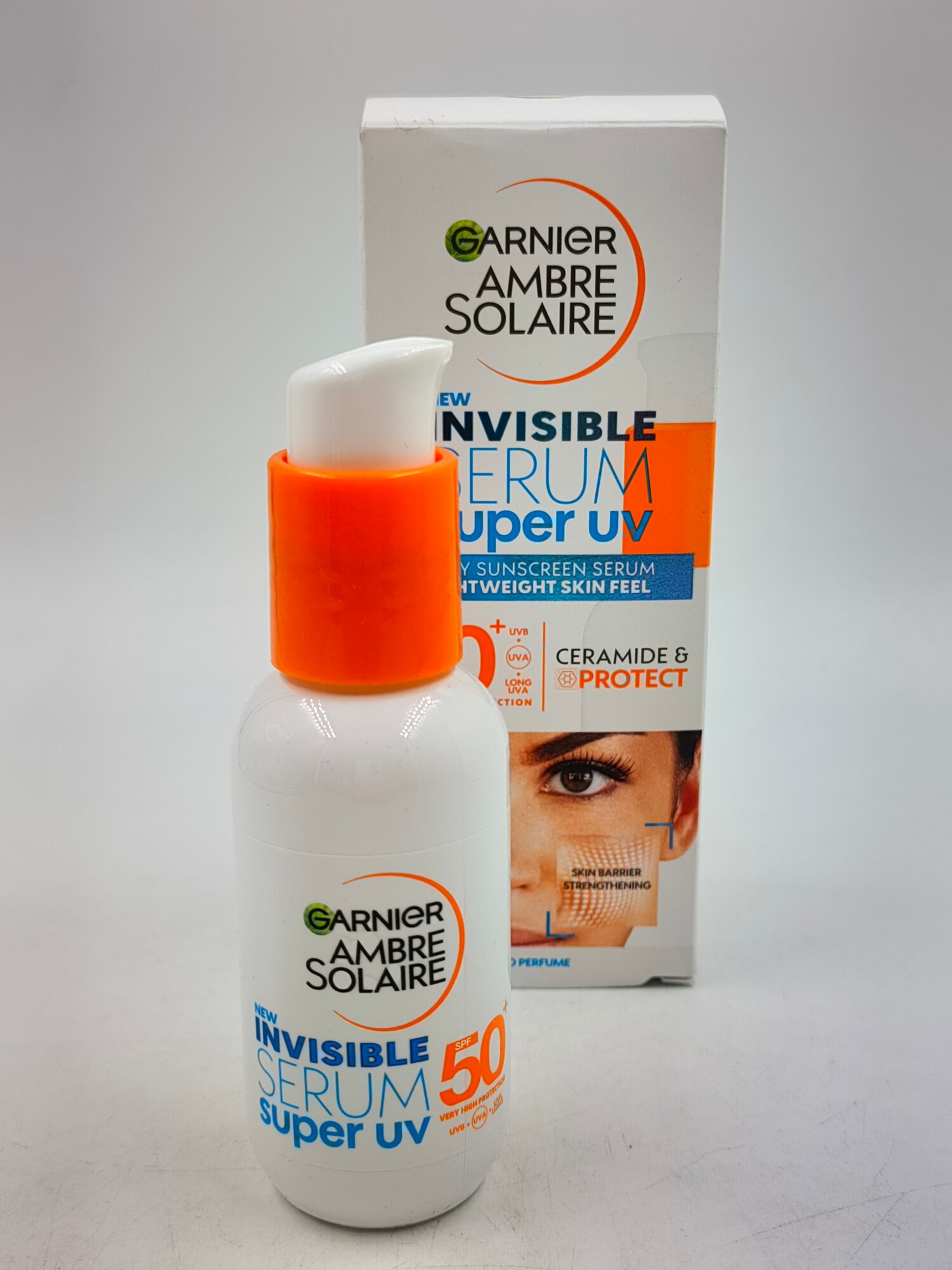 Сывортока для лица солнцезащитная SPF 50 Garnier Super UV Invisible Serum с керамидами 30 мл (Франция)