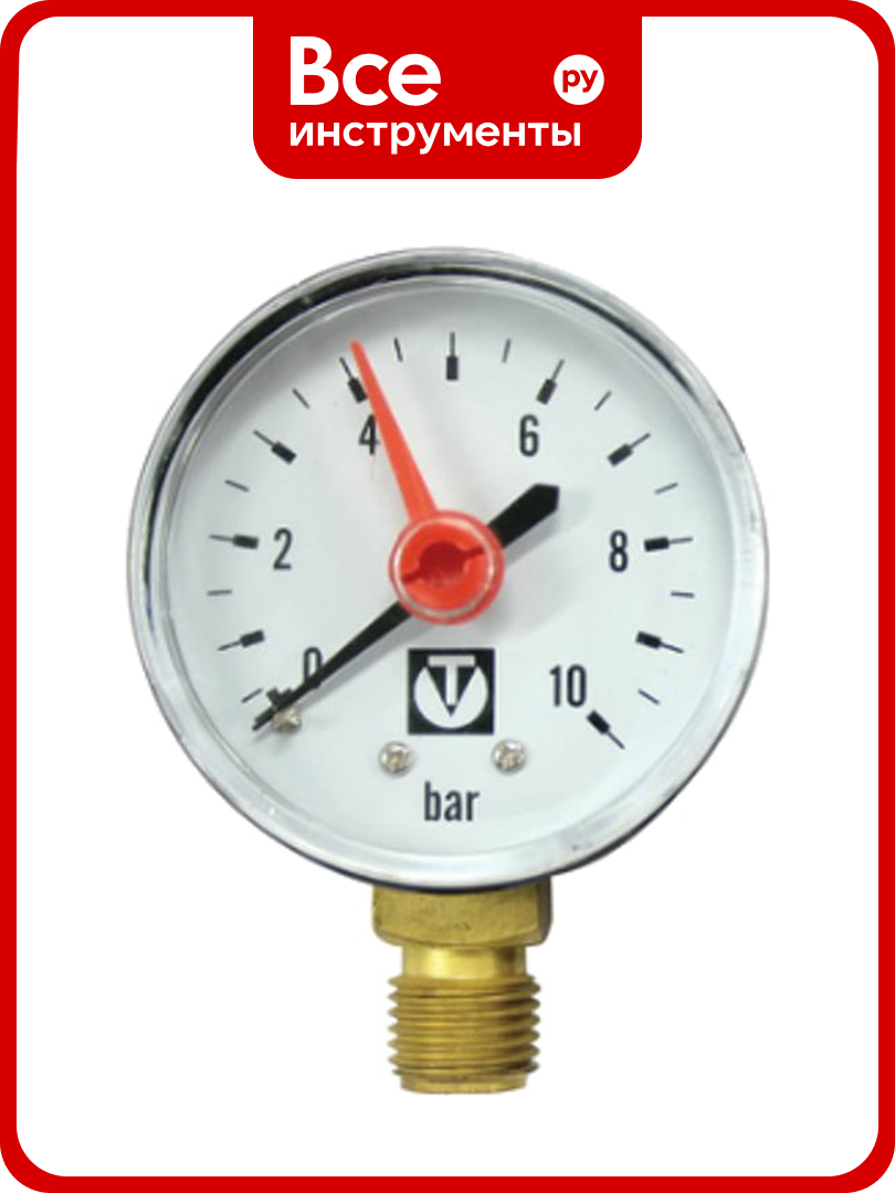 Манометр с нижним подключением (1/4"; 0-10 бар) Valtec VT. TM50. D.02