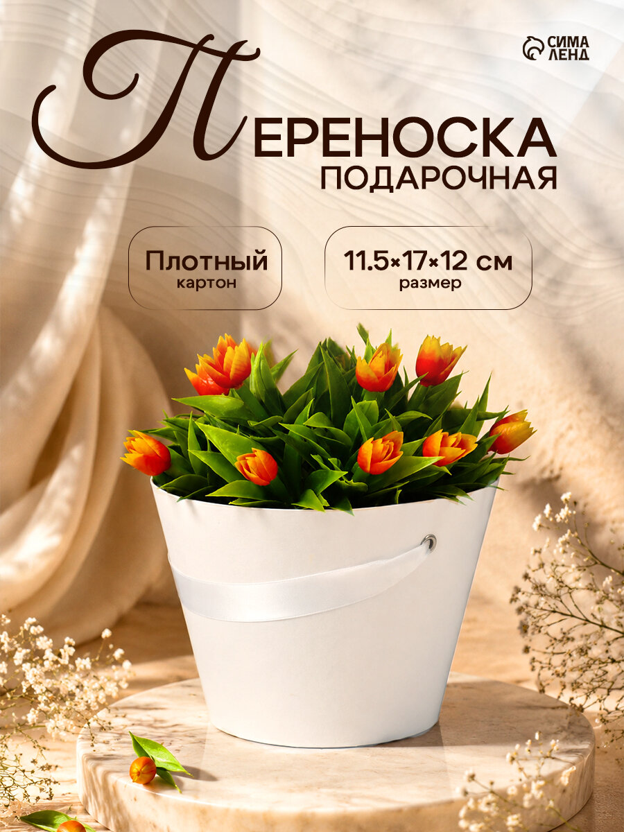 Переноска Upak Land, для цветов, белая, в форме конуса, 11,5×17×12см