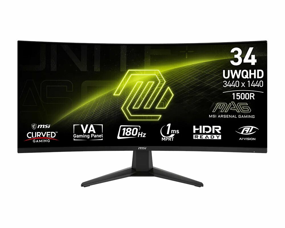 Монитор 34" MSI MAG 346CQ Curved VA, 3440x1440, 180Hz, 4ms, 300сd/m, 4000:1, HDR | 2xHDMI(2.0b), DP(1.4a) | InPSU, Vesa 100, Black
