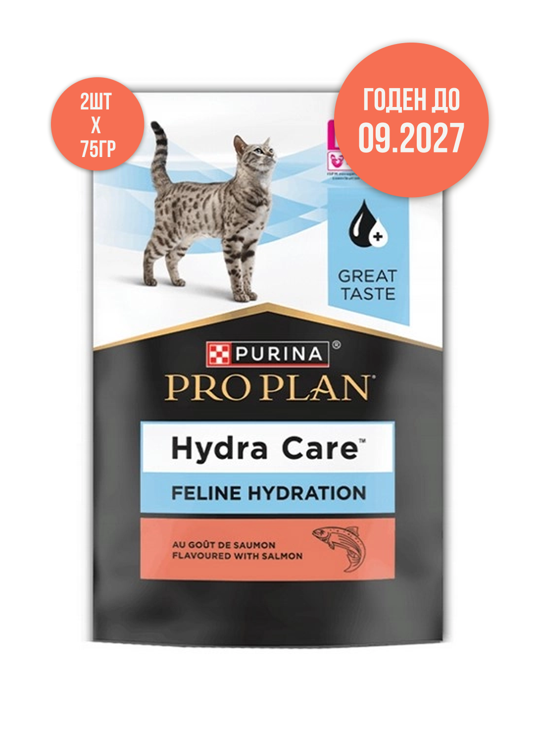 Purina Pro Plan Hydra Care Veterinary Diets пищевая добавка для кошек для увеличения потребления воды и снижения концентрации мочи, с лососем 75 г х 2 шт
