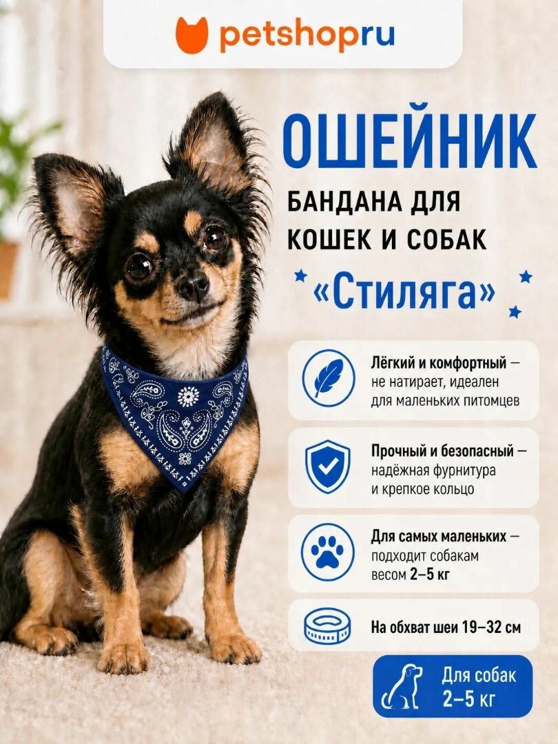 PETSHOP Ошейник бандана для кошек и собак "Стиляга", 19-32*1 см