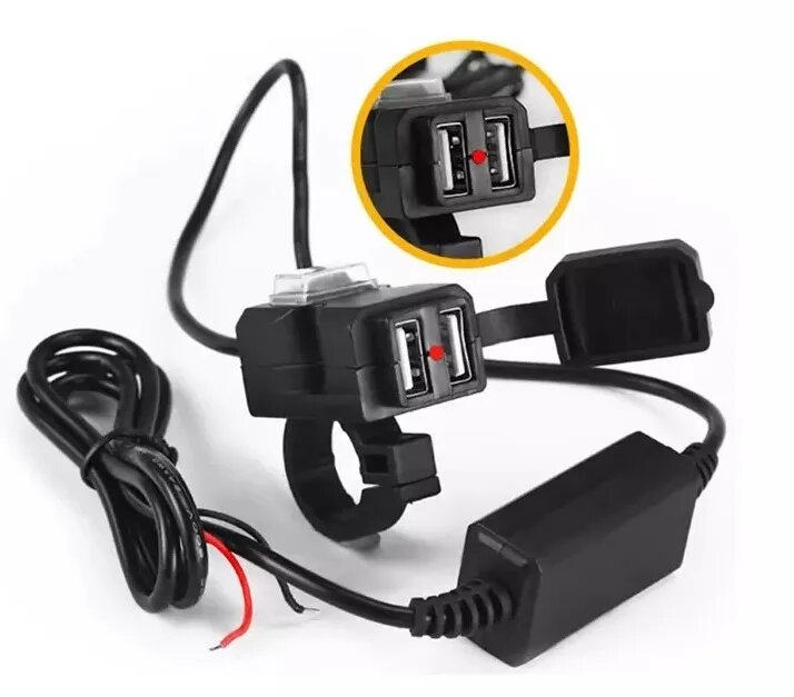 1шт. Зарядное устройство для мотоцикла с двумя USB-портами 5В/2А, зарядка на руль
