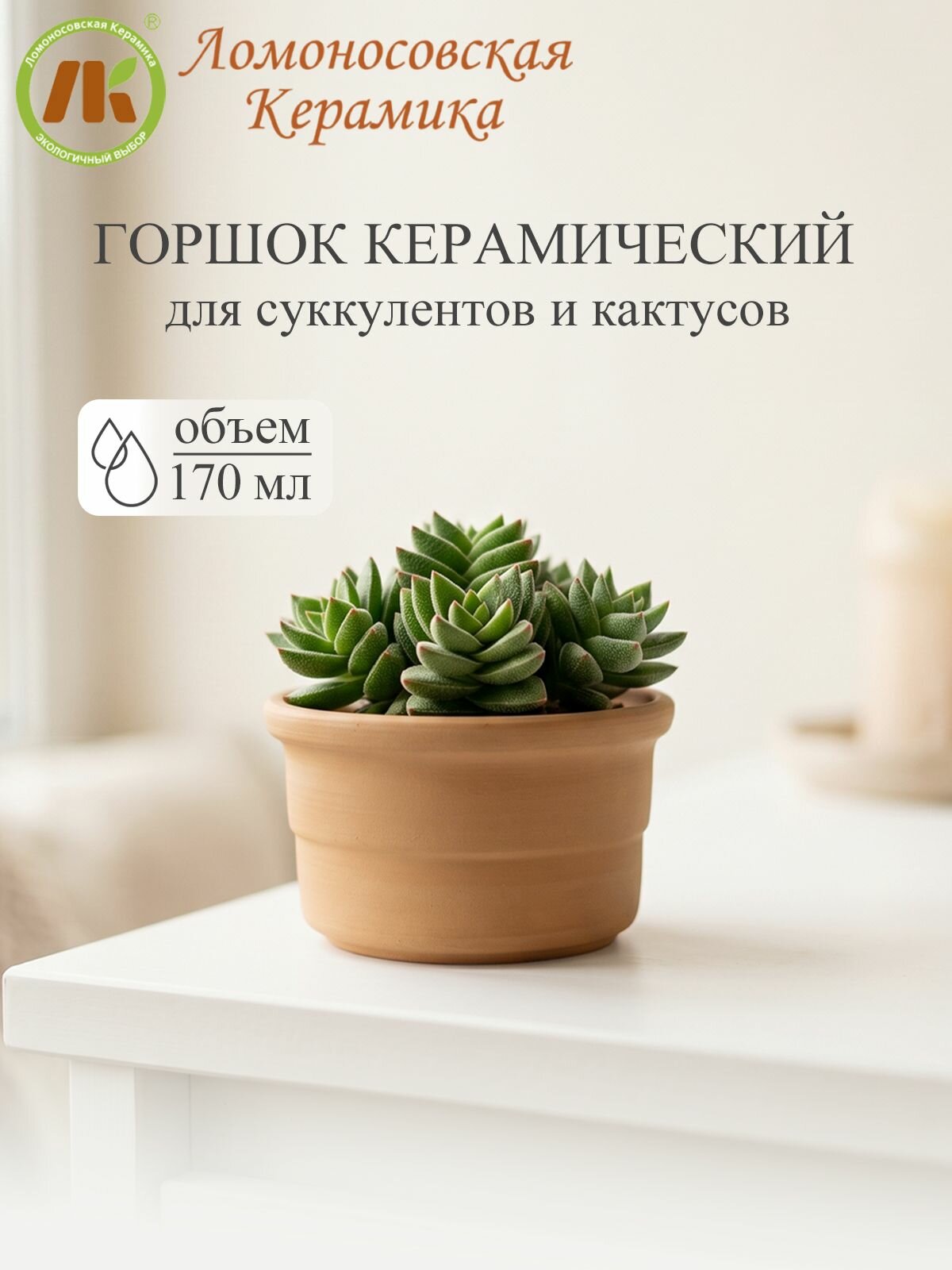 Горшок для цветов без поддона "Риф" 170 мл, d9см, керамика, неглазурованный