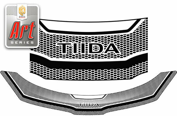 Дефлектор капота для Nissan Tiida правый руль 2004-2012 C11, JC11, NC11 Серия Art черная