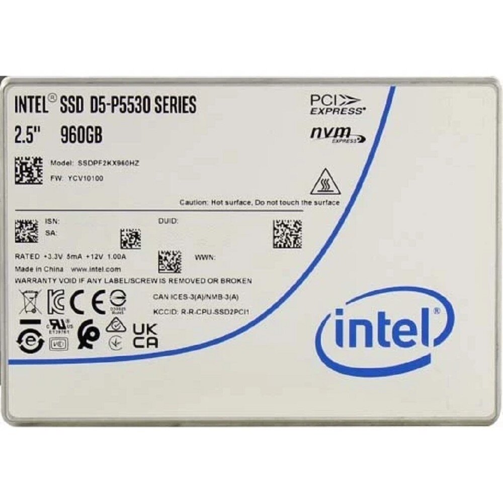 Накопитель Intel SSD D5-P5530 Series, 960GB, U.2(2.5" 15mm), NVMe, PCIe 4.0 x4, TLC, SSDPF2KX960HZN1