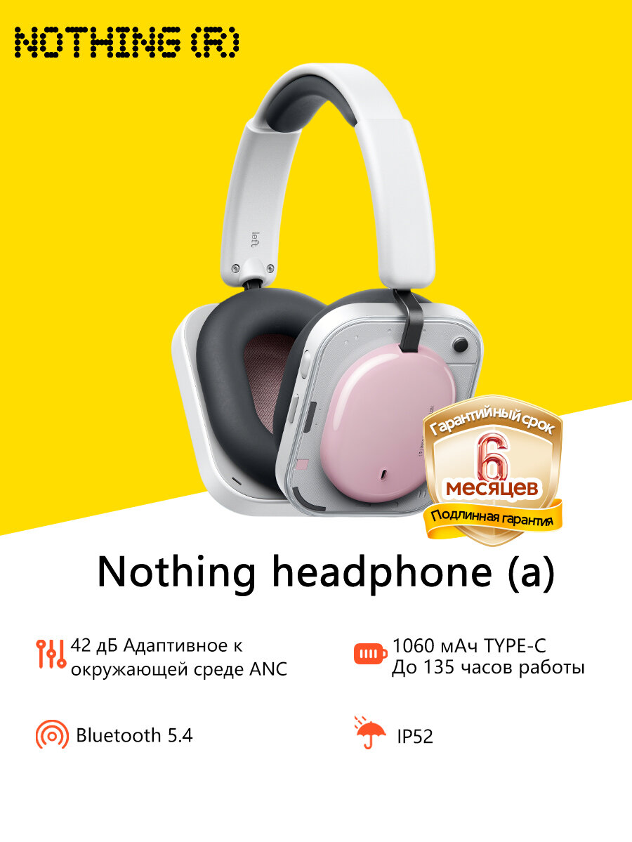 Наушники Nothing headphone (A), 1060 MAH,40dB ANC, BT5.4, IP52, 2026 NEW розовый