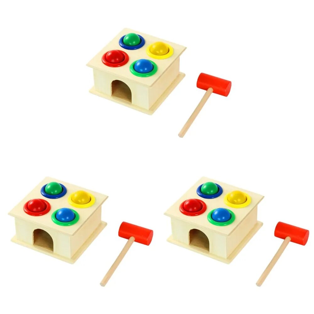 Игрушка деревянная с молотком и шариками для занятий и игр детей