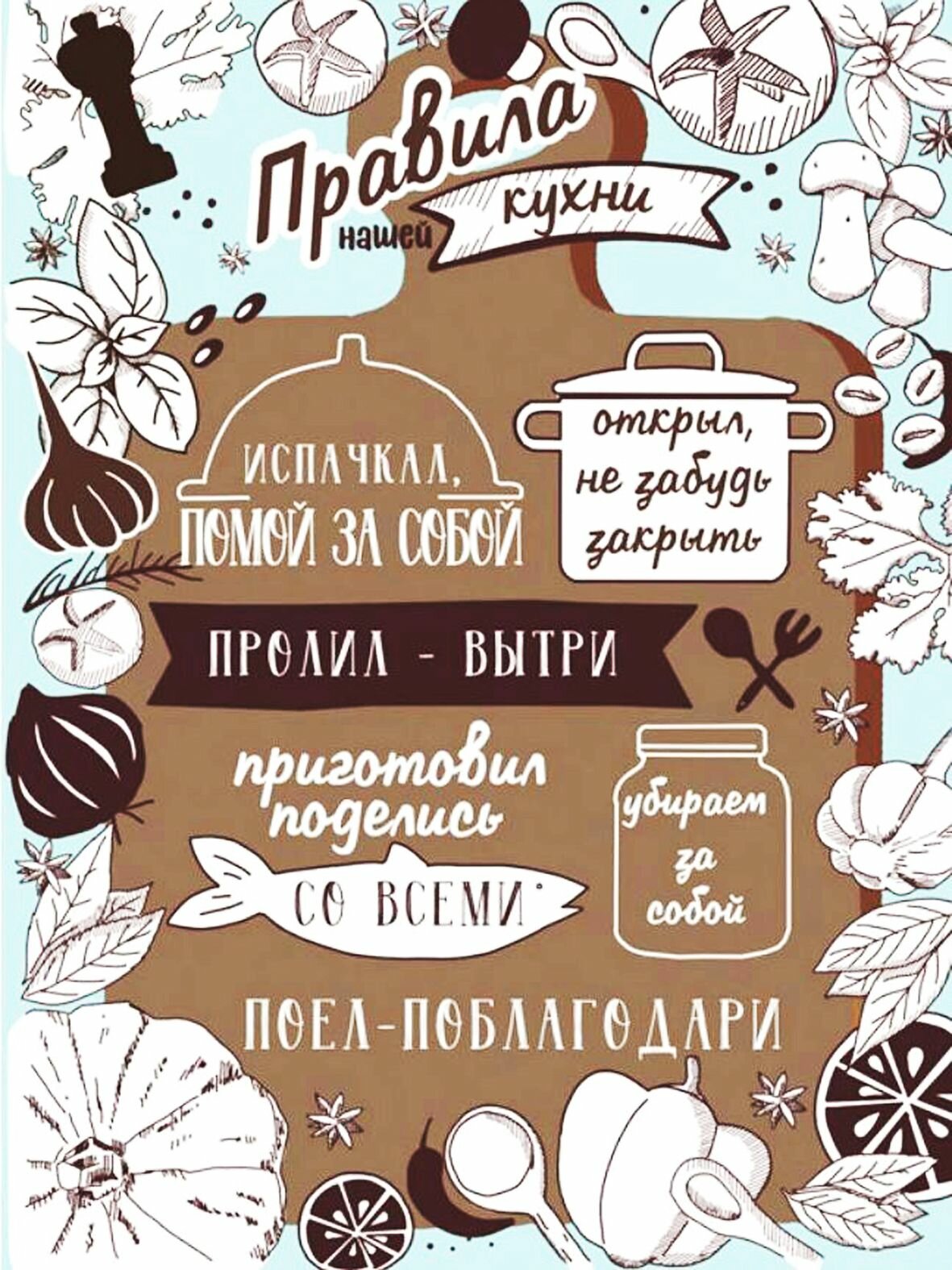 Магнитное панно на холодильник "Правила нашей кухни" /подарок - сувенир /15x20 см