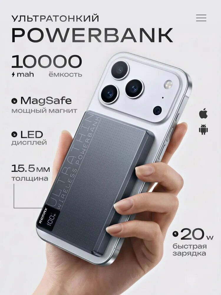 Внешний аккумулятор повербанк magsafe 10000 mAh с быстрой зарядкой 20 Вт