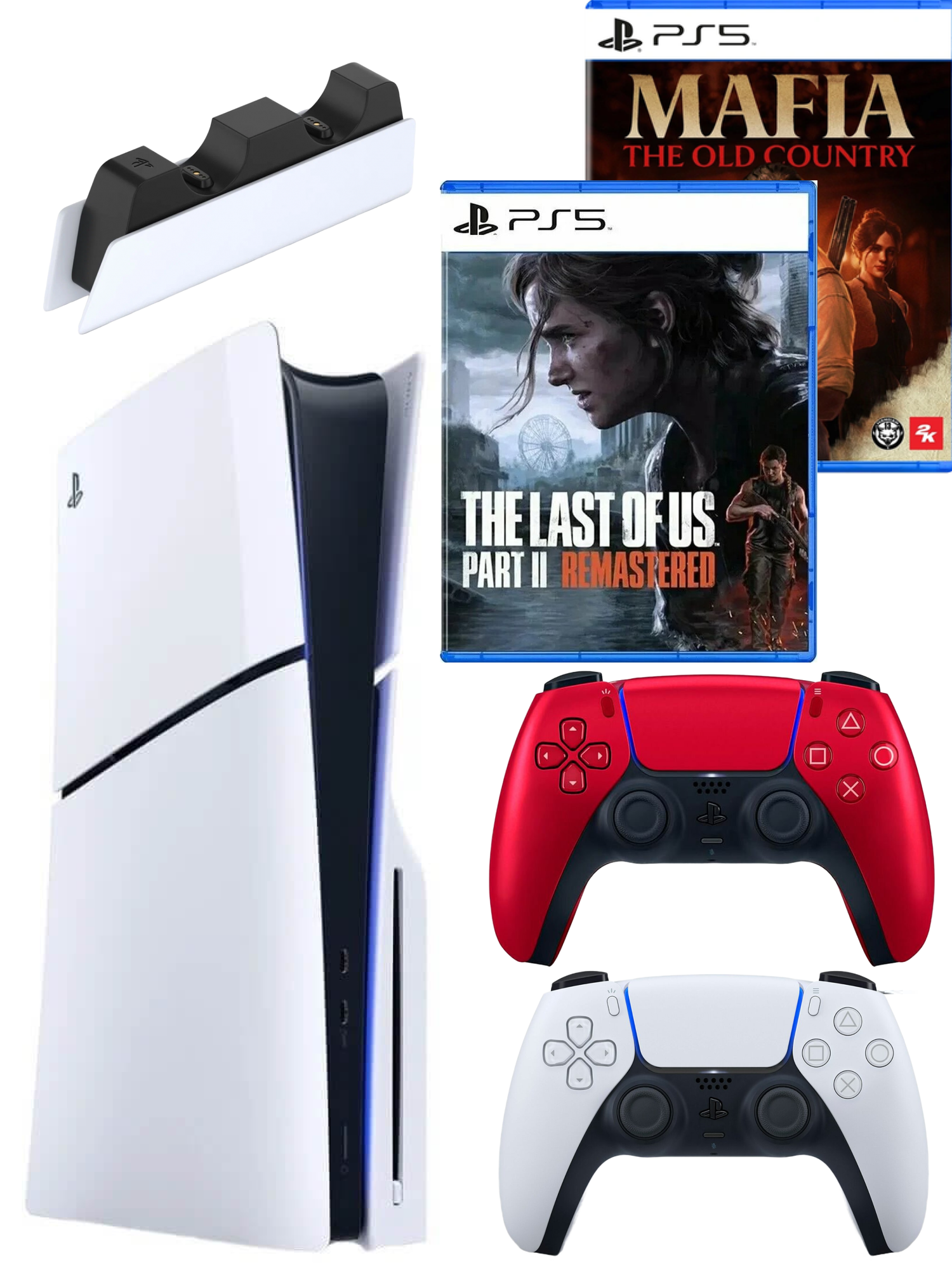 Игровая приставка Sony PS 5 Slim,1ТБ(с дисководом)+2 геймпад+Зарядная станция+2игры(TLOU 2 , Mafia: The old Country)