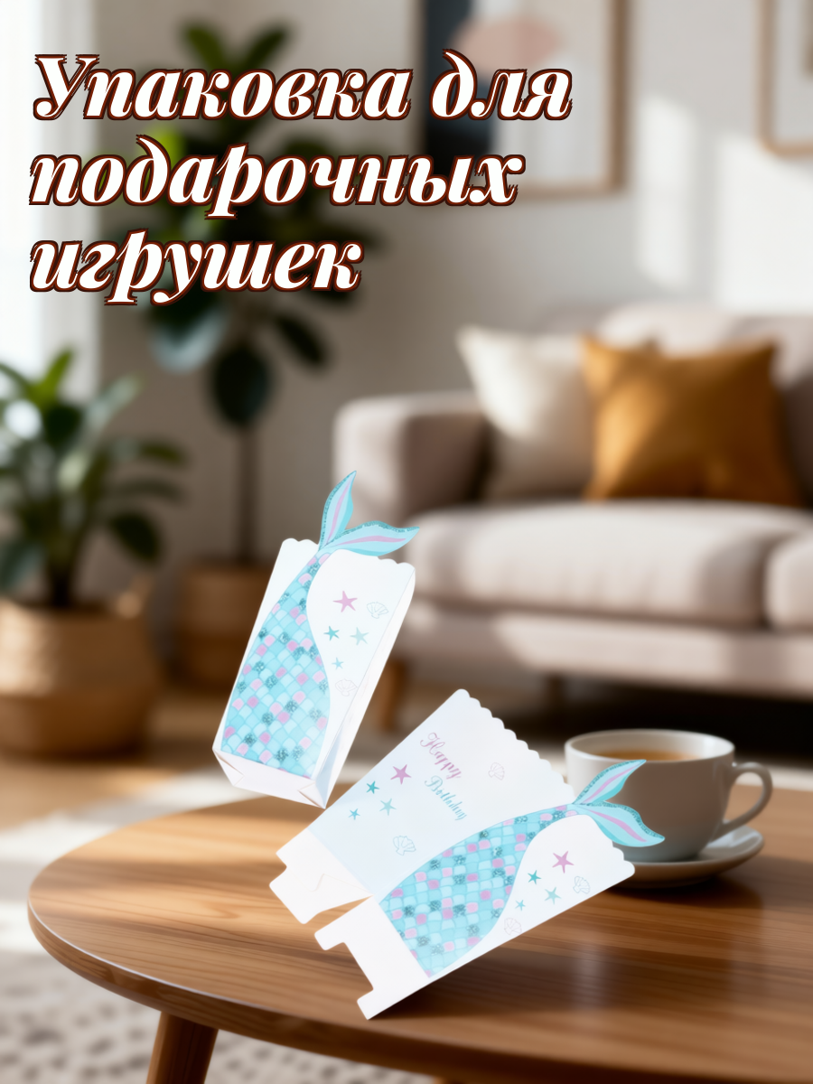12 Штук Модные Коробки Для Попкорна С Рисунком Русалок Для Детских Праздников И Вечеринок Размер 1 Синий