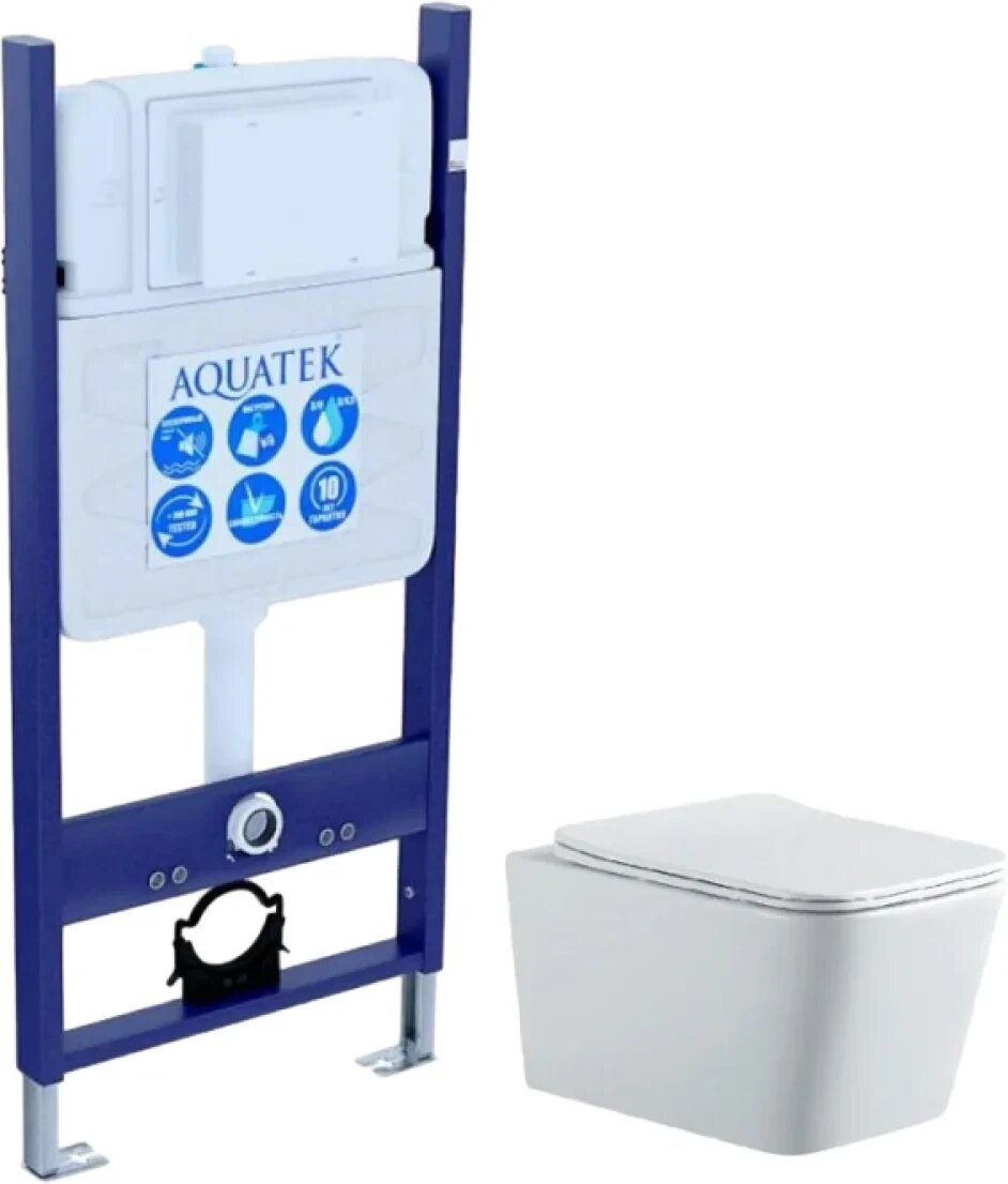 Комплект Унитаз подвесной AQUATEK Либра New AQ0530N-00 безободковый, с микролифтом + Инсталляция Eco Standard INS-0000014