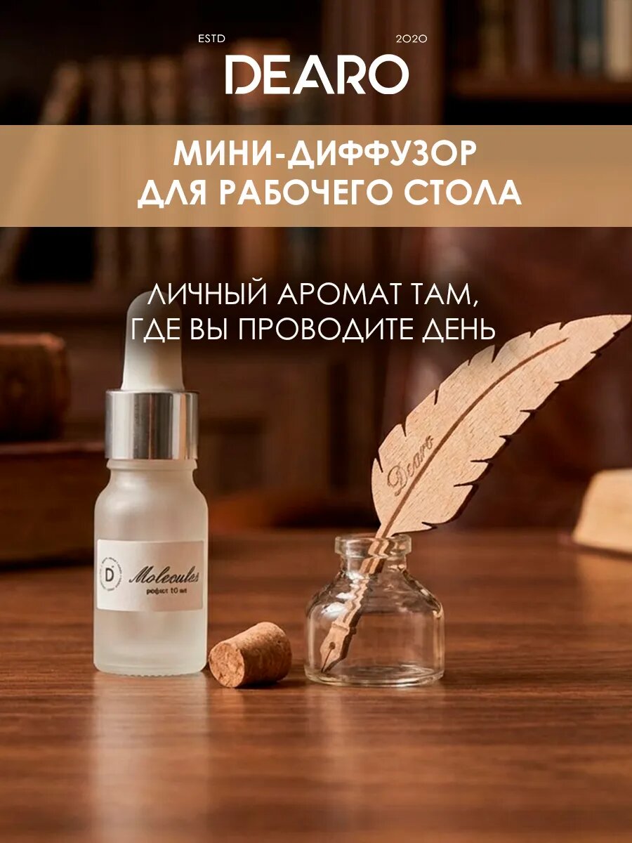 Мини аромадиффузор Dearo с деревянным пером аромат Molecules 10 мл подарок