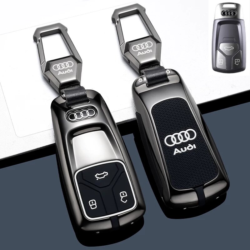 Чехол для ключа Audi для A6L, Q7, A3, A4L, Q5L, Q3, A7L, A8, Q4 — черный с кожаным ремешком