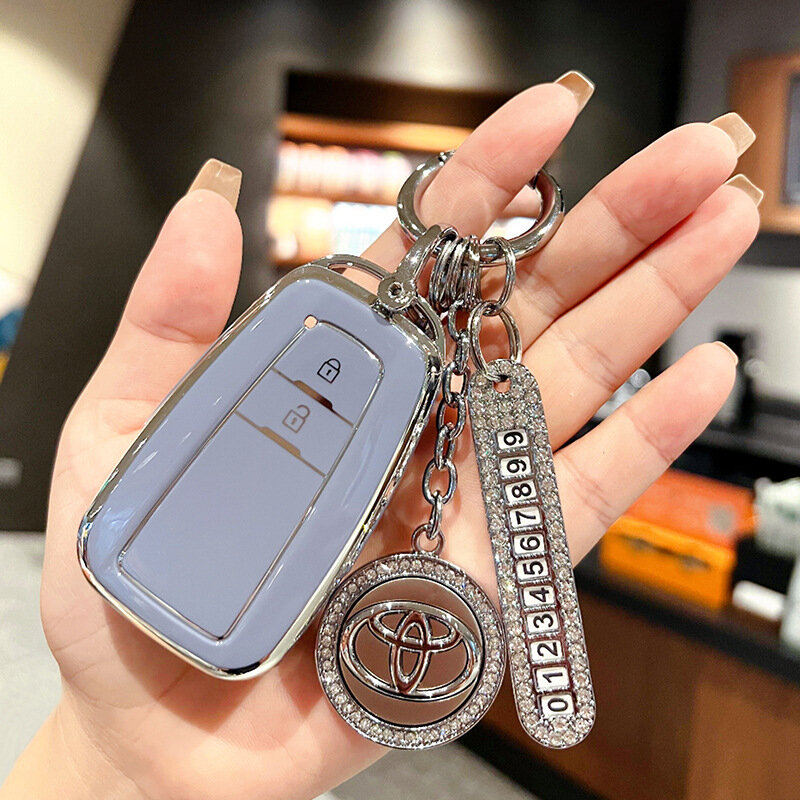 Toyota Smart 2-Кнопочный Чехол для Ключа-Брелока с Диамантовым Логотипом Toyota Номерным Знаком Кольцом для Camry Prado