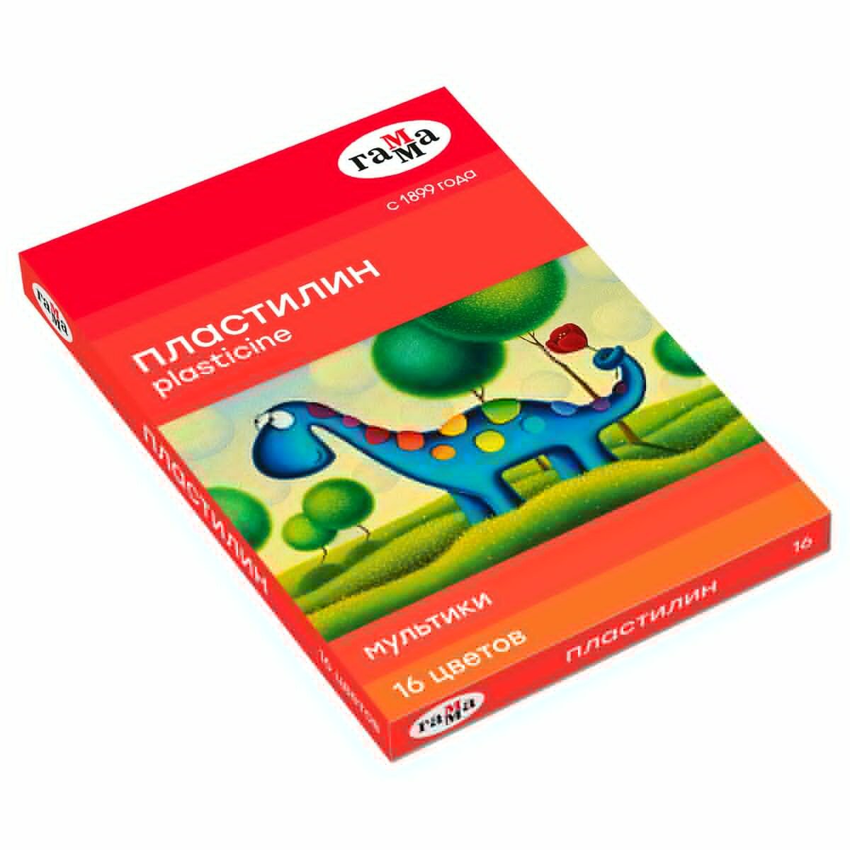 Пластилин 16 цветов Гамма "Мультики", 320г, со стеком, картон. упаковка (280027), 10 уп.