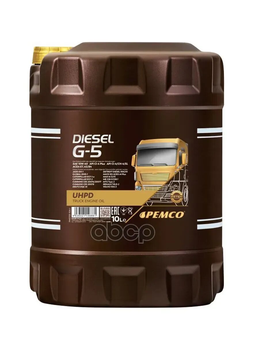 Pemco Diesel G-5 Uhpd 10W-40 П/Синт. (10 Л) Api Ci-4 Plus; A