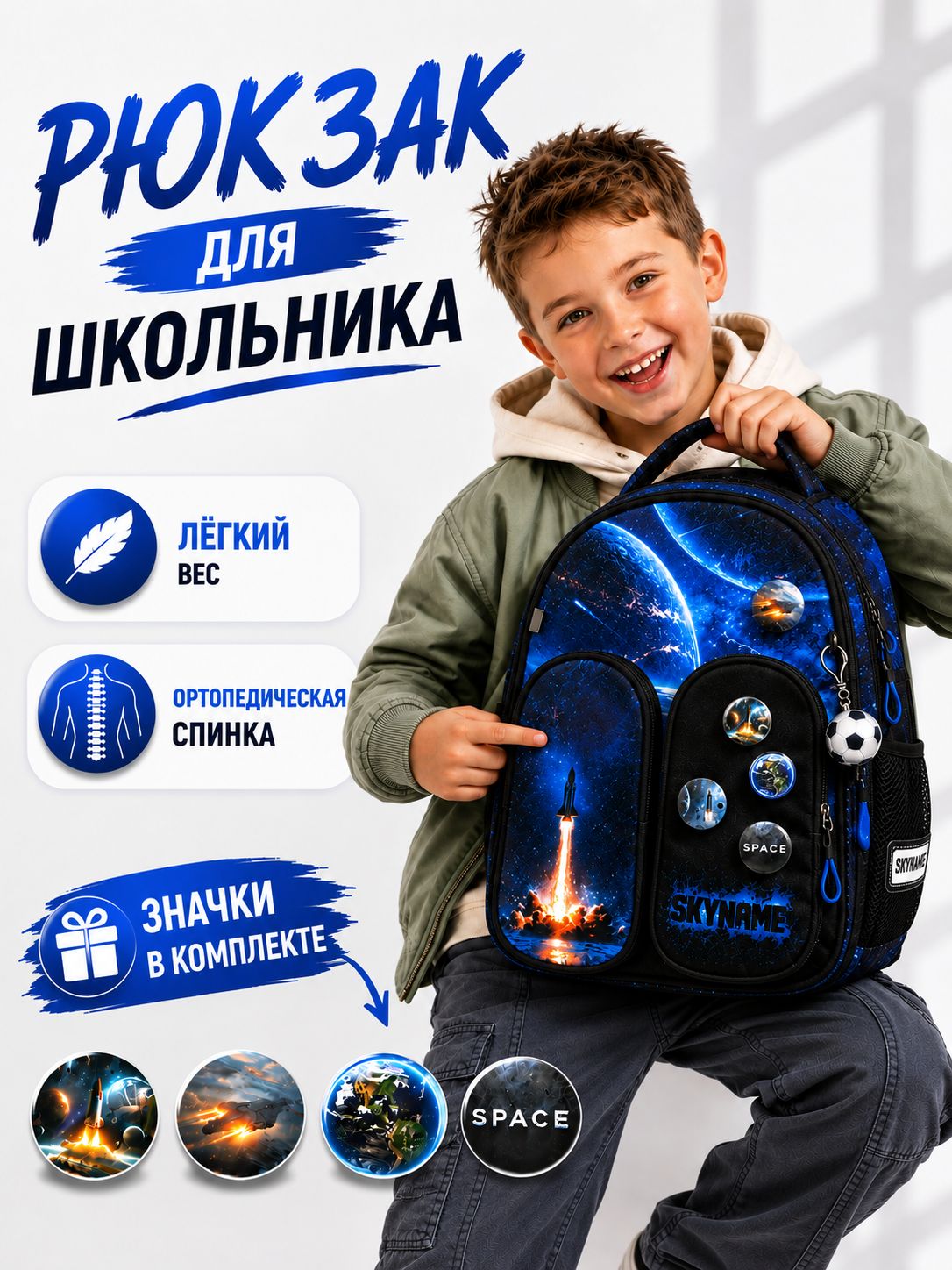 Рюкзак школьный для мальчика 1-4 класс анатомическая спинка + подарок, SkyName (СкайНейм)