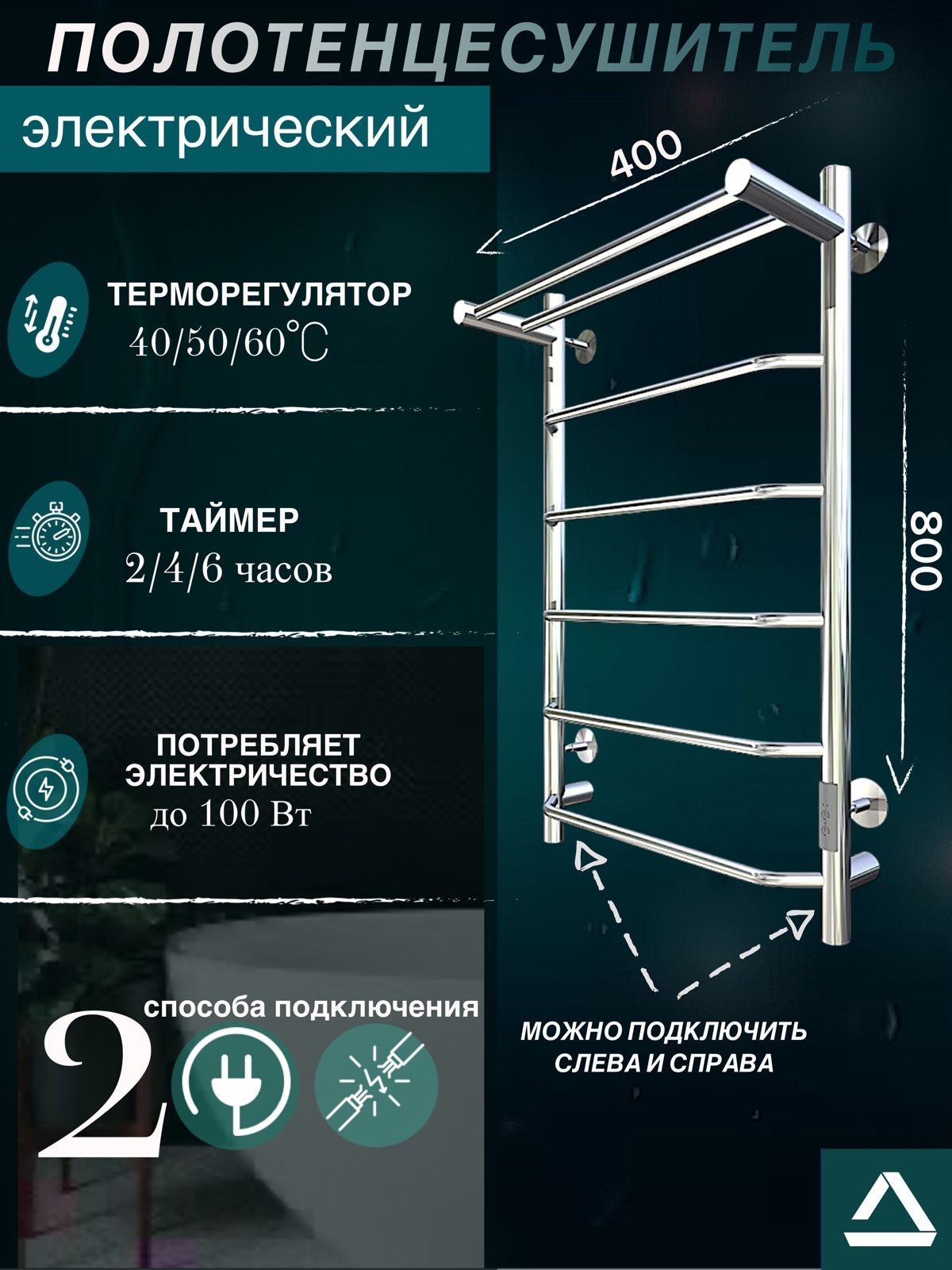 Полотенцесушитель электрический TermoPrime 400мм 800мм с диммером форма лесенка с полкой универсальное подключение