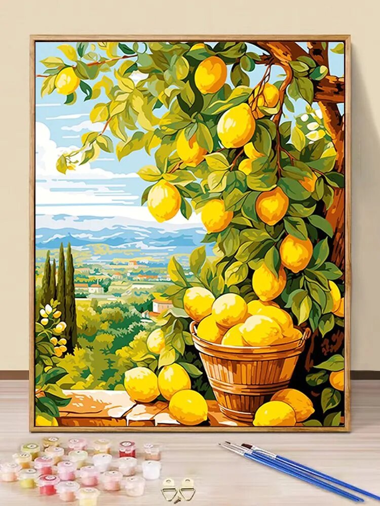 Картина По Номерам Для Взрослых Начинающих, лимон Цветной Холст, 40x50см, Без рамки