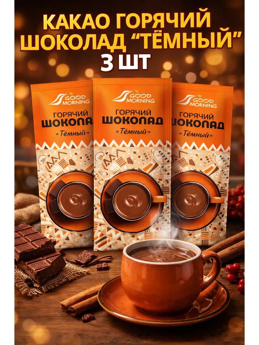 Какао Горячий шоколад Темный, 3 шт по 25г