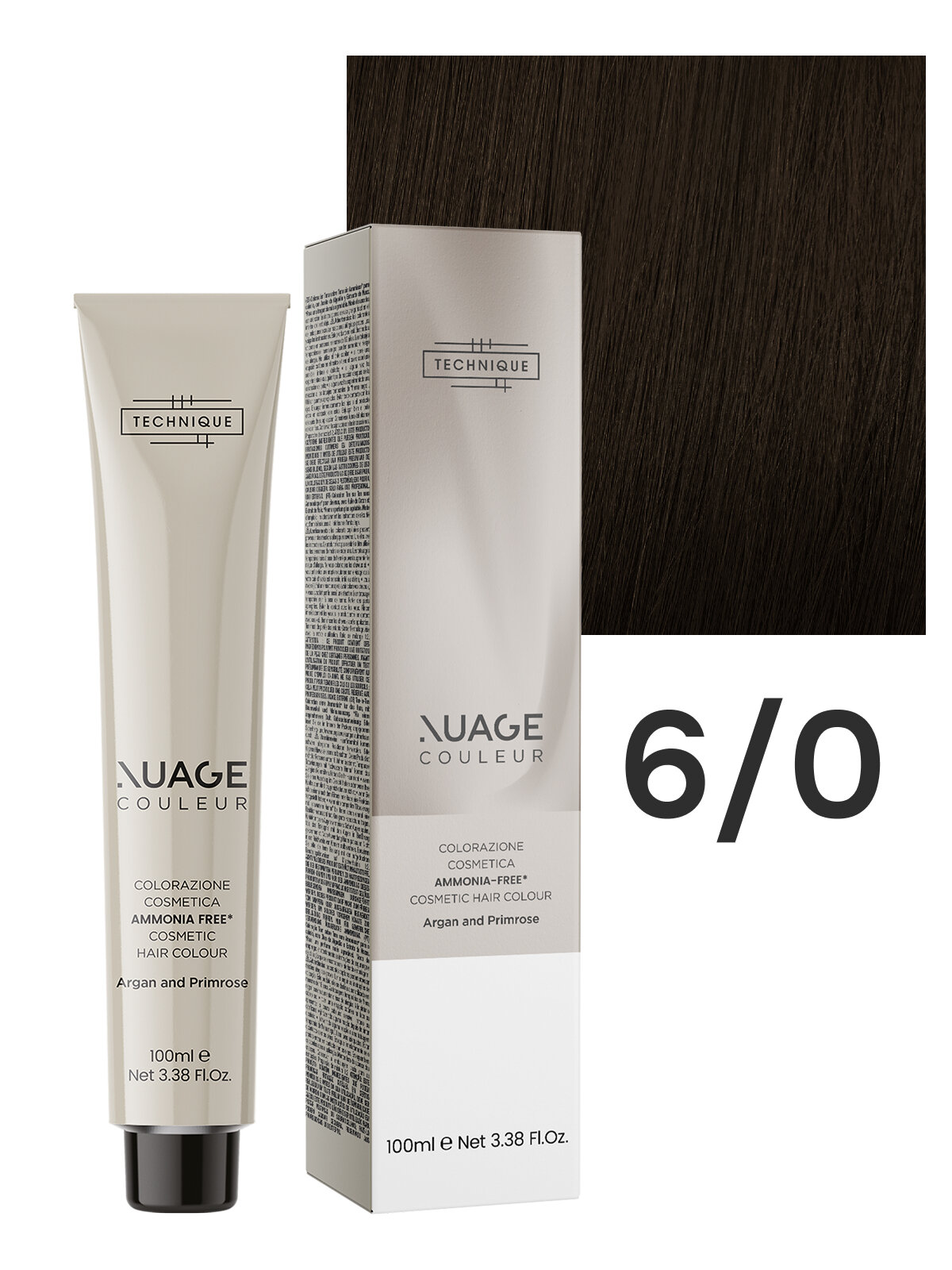 Крем - краска для волос профессиональная без аммиака Technique Nuage Ammonia Free Hair Color Cream 6.0 Темный русый Интенсивный, 100 мл