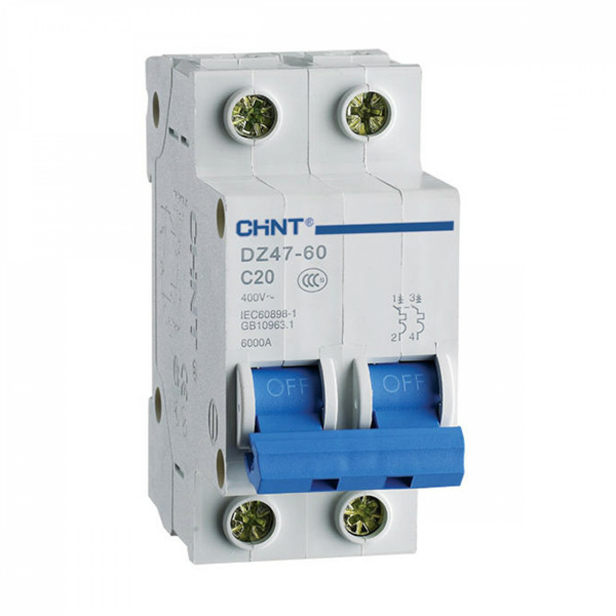 Автоматический выключатель DZ47-60 2P 20А 4,5кА х-ка C, CHINT, 187992