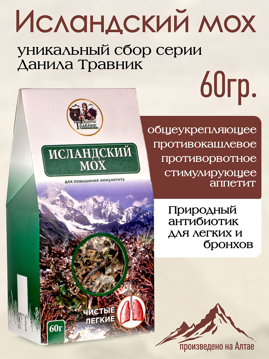 Исландский мох ( цетрария ) 60 гр природный антибиотик от Данилы Травника для легких и бронхов